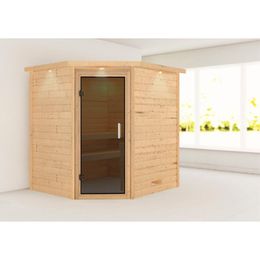Karibu Sauna &raquo;Mia (Fronteinstieg)&laquo; inklusive Ofenschutzgitter und T&uuml;r beige (ohne Ofen)