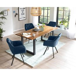 Salesfever Essgruppe &raquo;Essgruppe f&uuml;r stilvolles Speisen&laquo; Set, 5 Stk. tlg. 5-teiliges Set f&uuml;r Ihr Zuhause blau Massivholz, Metall, Polyester Samt, 