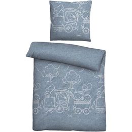 Biberna Kinderbettw&auml;sche &raquo;0840521&laquo; 2 Stk. kuschelig warm, samtweich, Melange, 100% Baumwolle, made in Germany blau Flanell, Obermaterial: 100% Baumwolle B/L: 