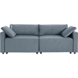 Home Affaire 2-Sitzer &raquo;Marva 2tlg.&laquo; beide Elemente ausziehbar f&uuml;r Bettfunktion, mit Bettkasten grau Struktur fein (100% Polyester);Samtoptik (100% 