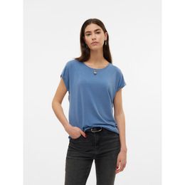 V&eacute;ro Moda Vero Moda Damen T-Shirt &raquo;VMAVA PLAIN SS TOP JRS NOOS&laquo; Materialmix, regular fit blau S (36)