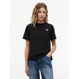 Tommy Hilfiger Damen Kurzarmshirt &raquo;TH SCRIPT REG C-NK SS TEE&laquo; Baumwollmischung, regular fit schwarz S (36/38)