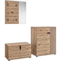 OTTO home Garderoben-Set &raquo;FJELL, 3-teilig, Breite 175cm, Front mit hochwertiger L&auml;ngsfr&auml;sung&laquo; braun Holzwerkstoff B/H/T: 175cmcm x 191cmcm x 37cmcm