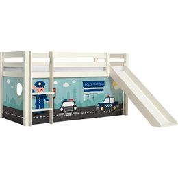 Vipack Spielbett &raquo;Pino, Kiefer massiv, mit Rolllattenrost u. Textil-Set, Made in Europe&laquo; B/H/T ca. 210x114x218cm, mit Absturzschutz, Leiter und Rutsche, 