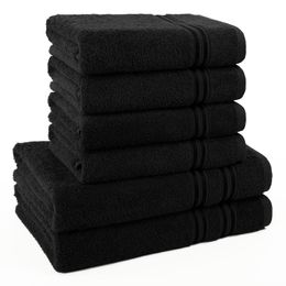 HAMMETEX Handtuch Set &raquo;6-teiliges Handtuch Set, 100% Baumwolle, Weich & Saugstark&laquo; Set 6 Stk. Frottier mit Bord&uuml;re, einfarbig, weich schwarz Frottier,