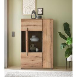 Home Affaire Vitrine &raquo;Cantara, Vitrinenschrank in Eiche Evoke, Wei&szlig; o Kaschmir, Standvitrine&laquo; schwarzer Stangengriff, ausreichend Stauraum, vielseitig