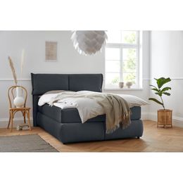 OTTO home Boxspringbett &raquo;Jenson&laquo; in 4 Farben, 4 Breiten, 3 Matratzenarten in 2 H&auml;rtegraden, Topper blau Struktur weich (85% Polyester/15% Nylon) 