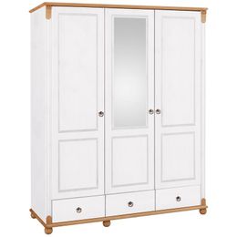 OTTO home Kleiderschrank &raquo;Tessin, Dret&uuml;renschrank, 3-t&uuml;rig&laquo; B/H/T ca. 152/191/59 cm, Breite 152 cm, Kiefer massiv, mit Spiegel und 3 Schubladen wei&szlig; B