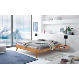 Hasena Holzbett &raquo;Calvari&laquo; mit einer Fu&szlig;h&ouml;he von 20 cm beige Kernbuche massiv Liegefl&auml;che L&auml;nge B: 200cm x 100cm, H&ouml;he Bett: 36cm H&ouml;he Bettseite: 16cm 