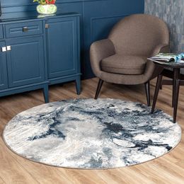 Teppich &raquo;NEW YORK&laquo; rund 10 mm H&ouml;he Moderner Designerteppich in Marmor Optik, Kurzflor Wohnzimmerteppich grau Kunstfaser, Polyester &Oslash; 160cm 1 Stk., 