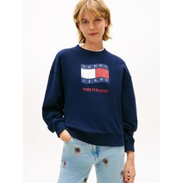 Tommy Jeans Damen Sweatshirt &raquo;TJW BXY WAVY FLAG CREW EXT&laquo;, Boxy Fit mit Rundhals blau XL (42)