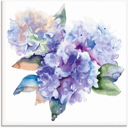 Artland Glasbild &raquo;Hortensien&laquo; Blumen 1 Stk. tlg. in verschiedenen Gr&ouml;&szlig;en blau B/H/T: 50cm x 50cm, Glasbild Blumen, 1 Stk.