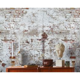 Livingwalls living walls Fototapete &raquo;Steintapete&laquo; gemustert matt neutral glatt Fototapete Steinoptik Steinwand Loft Industrial Tapeten Wohnzimmer wei&szlig; Vinyl, 