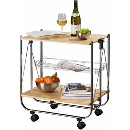 Wenko Servierwagen &raquo;Modell Dinett Deluxe&laquo; K&uuml;chenwagen mit 2 Ablagen und Korb, 4 Rollen, zusammenklappbar silber MDF B/H/T: 68cm x 70cm x 41cm