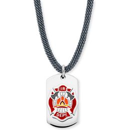 Herzengel Herren Kette mit Anh&auml;nger &raquo;Feuerwehr HEN-FIREFIGHTER&laquo; mit Emaille bunt Edelstahl Polyester, L: 46 B: 2mm