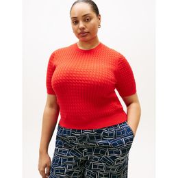 Tommy Hilfiger Curve Damen Rundhalspullover &raquo;CRV CO CABLE FINE GG CNK S/S SWT&laquo; in gro&szlig;en Gr&ouml;&szlig;en, mit Zopfmuster rot 50