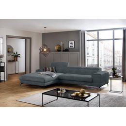 W.Schillig Ecksofa &raquo;piedroo, Designsofa mit tollem Sitzkomfort, L-Form&laquo; Kopfteilverstellung, wahlweise mit Sitztiefenverstellung, Breite 303cm blau 