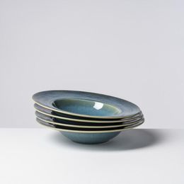 gipfelst&uuml;ck Pastateller &raquo;Teller Set, Tiefer See&laquo; Scandi-Style, gl&auml;nzende Reaktivglasur, jedes St&uuml;ck ein Unikat Steinzeug 27cm