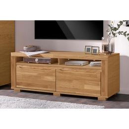 OTTO home Lowboard &raquo;Denis&laquo; Breite 140 cm braun Holz teilmassiv B/H/T: 140cm x 52cm x 40cm, Holzwerkstoff eichefarben (Korpus) / Massivholz Eiche (