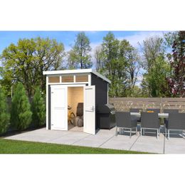 Lasita Maja Gartenhaus &raquo;Kibo 2&laquo; Blockbohlenhaus 28mm grau Massivholz ohne Fu&szlig;boden, ohne Dacheindeckung