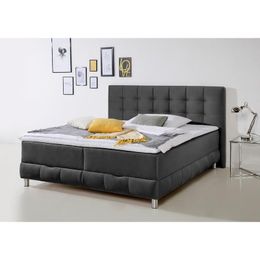 Home Affaire Boxbett &raquo;Vaasa&laquo; inkl. Bettkasten & Topper, XXL-Ausf&uuml;hrung, &Uuml;berl&auml;nge 220 cm grau Samtoptik, Liegefl&auml;che B/L: 180cm x 220cm, Gewicht bis: 