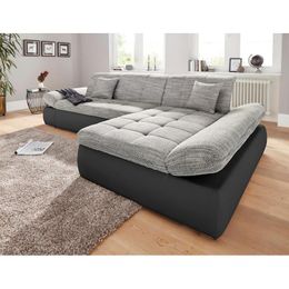 DOMO collection Ecksofa &raquo;PB MORIC wahlweise mit Bettfunktion + Armteilverstellung, L-Form&laquo; im XXL-Format, B/T/H:300/172/80 cm, feine Steppung schwarz 
