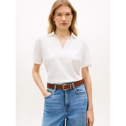 Tommy Hilfiger Damen Poloshirt &raquo;LYOCELL PIQUE OPEN-NK SS POLO&laquo; mit kleinem Logo-Stick wei&szlig; XS (34)