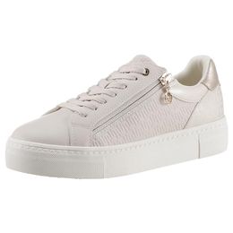 Tamaris Damen Plateausneaker Freizeitschuh, Halbschuh, Schn&uuml;rer mit Bes&auml;tzen und Glitzerdetails beige 39