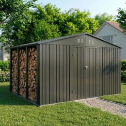 ALBATROS Ger&auml;tehaus 4XL Anthrazit RAL 7016 386,6x325,5x204cm abschlie&szlig;bar inkl. Schloss & Werkzeughaken Gartenhaus aus verzinktem wetterfestem