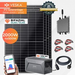 VESKA&reg; Solaranlage 2000/2000W Bifazial und 1,6 kWh Batteriespeicher