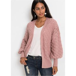 bonprix Damen bonprix Ajourstrickjacke &raquo;Ajour-Strickjacke&laquo; Oversize-Passform, Ajour-Muster, femininer Stil, aus Polyacryl rosa 36/38 (S)