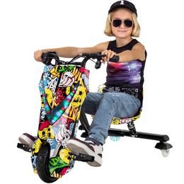 Actionbikes Motors Elektro-Drift-Trike f&uuml;r Kinder, Drift-Scooter 2.0, bis zu 15km/h, drosselbar, Hupe, LED-Driftrollen (Gelb Graffiti)