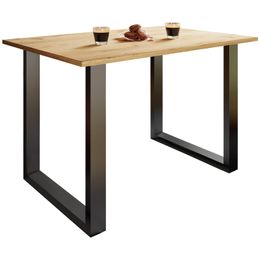 Vcm Holzesstisch H. 76 x B. 140 x T. 50 cm hochwertiges und massives Fu&szlig;gestell F&uuml;&szlig;e aus Eisen K&uuml;chentisch - Xona U