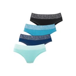 Lascana Damen Lascana Jazz-Pants Slips 4er Pack, aus elastischer Baumwolle mit Leo-Spitze am Bund blau 36/38