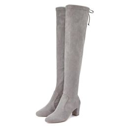 Lascana Damen Lascana Overkneestiefel &raquo;Slouchy Boots, Langschaft Stiefel, Schlupf-Boot,&laquo; aus weichem Stretchmaterial grau 37, Normalschaft