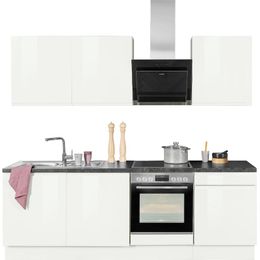 KOCHSTATION K&uuml;chenzeile &raquo;KS-Avio&laquo; 38 mm starke Arbeitsplatte und Hochglanz-Fronten, Breite 240 cm wei&szlig; B/H/T: 240cm x 60cm