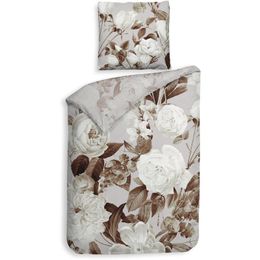 Bettw&auml;sche &raquo;Danna&laquo; 2 Stk. Blumen Muster, hochwertiges Mako-Satin, Bettw&auml;sche ab 135x200 cm. beige Mako-Satin, Obermaterial: 100% Baumwolle B/L: 135cm 