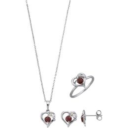 Firetti Damen Schmuckset &raquo;Multipack Schmuck Geschenk Silber 925 Halskette Ohrstecker Ring Herz&laquo; (Set, 5 tlg.) mit Rubinen und Zirkonia (synth.) rot 58