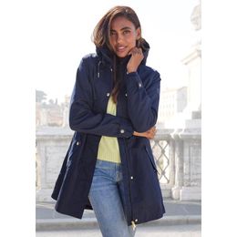 French Connection Damen Outdoorjacke mit Kapuze Saumschlitz mit Druckkn&ouml;pfen auf der R&uuml;ckseite blau M (40/42)