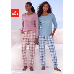 Vivance Dreams By Lascana Damen Vivance Dreams by Lascana Pyjama Packung, Elastische Rippb&uuml;ndchen blau 32/34