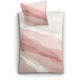 Kleine Wolke Bettw&auml;sche &raquo;Nesrin&laquo; 2 Stk. mit Wellenmotiv rosa Mako-Satin, Obermaterial: 100% Baumwolle B/L: 155cm x 220cm, Mako-Satin, B/L: 80cm x 80cm, 2 Stk.