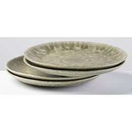 gipfelst&uuml;ck Speiseteller &raquo;Teller Set, Moos'n'Stein&laquo; Scandi-Style, gl&auml;nzende Reaktivglasur, jedes St&uuml;ck ein Unikat gr&uuml;n Steinzeug 26,5cm