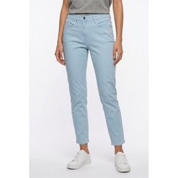 bonprix Damen bonprix Webhose &raquo;Verk&uuml;rzte Twill-Hose im Used-Look&laquo; aus Baumwolle und Elasthan, schmale Silhouette, slim fit, Used-Look blau 52, N-Gr