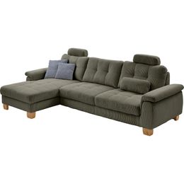 Die PlanBar Ecksofa &raquo;PP-LA19101 L-Form, Breite 316 cm&laquo; wahlweise mit Schlaffunktion und verstellbaren Kopfst&uuml;tzen, in Cord gr&uuml;n 88% Polyester;12% 