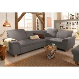 Home Affaire Ecksofa &raquo;Lyla fester Sitzkomfort, bequeme Armlehnen, Breite 275cm, L-Form&laquo; wahlweise mit R&uuml;ckenfunktion und Bettfunktion grau Luxus-