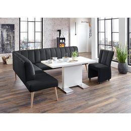 exxpo - sofa fashion Eckbank &raquo;Costa, moderne R&uuml;ckensteppung, bequem und elegant, hoher Holzfu&szlig;&laquo; Frei im Raum stellbar schwarz Struktur: Webvelour, 100