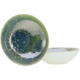 Creatable Sch&uuml;ssel &raquo;Yuki&laquo; 2 Stk. aus Steinzeug Reaktiv-Digitaldruck, jedes St&uuml;ck ein Unikat, &Oslash; 24 cm gr&uuml;n Steinzeug &Oslash; 24cm