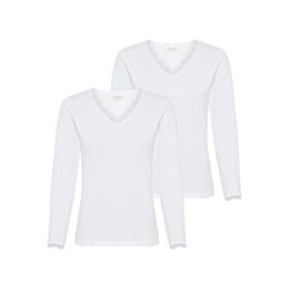 Ysabel Mora Damen YSABEL MORA Langarmshirt &raquo;BASIC COLLECTION COTTON WITH LACE&laquo; das perfekte Basic-Longsleeve f&uuml;r jeden Tag wei&szlig; M