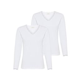 Ysabel Mora Damen YSABEL MORA Langarmshirt &raquo;BASIC COLLECTION COTTON WITH LACE&laquo; das perfekte Basic-Longsleeve f&uuml;r jeden Tag wei&szlig; M