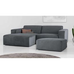 Inosign Ecksofa &raquo;Koa,228cm, L-Form, Modulsofa, Webstoff, Cord, Struktur, Chenille&laquo; Designsofa, Set, Hocker inklusive, weicher Lounge-Sitzkomfort grau 